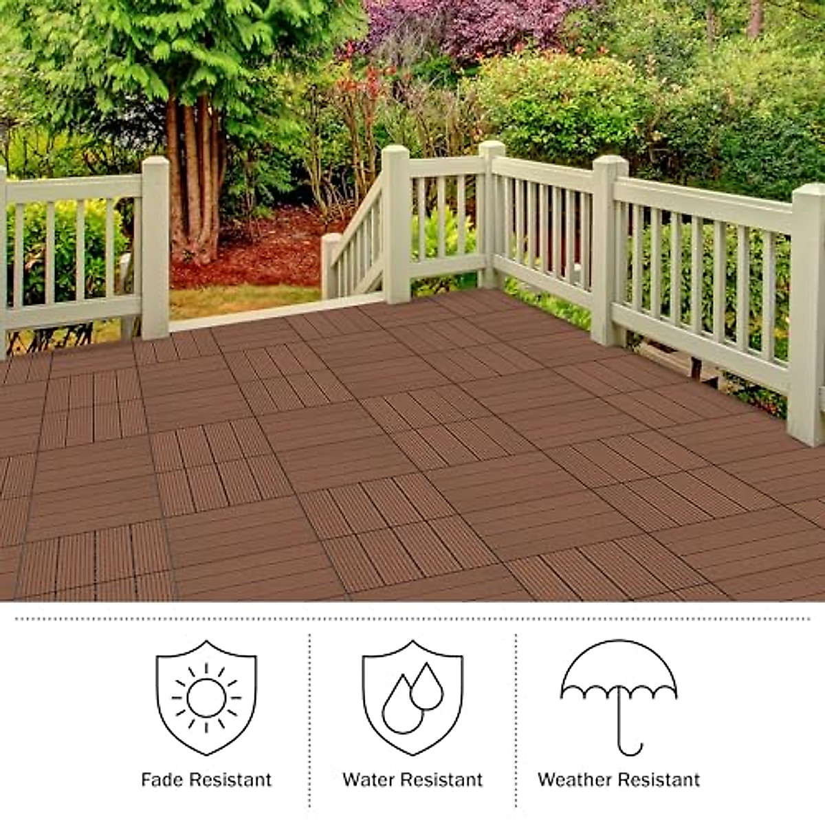 Interlocking Deck Tiles - 6-Pack 11.6-in Wood Plastic Composite All-Weather Outdoor Flooring Balcony Poolside or Patio by Pure Garden (Brown)