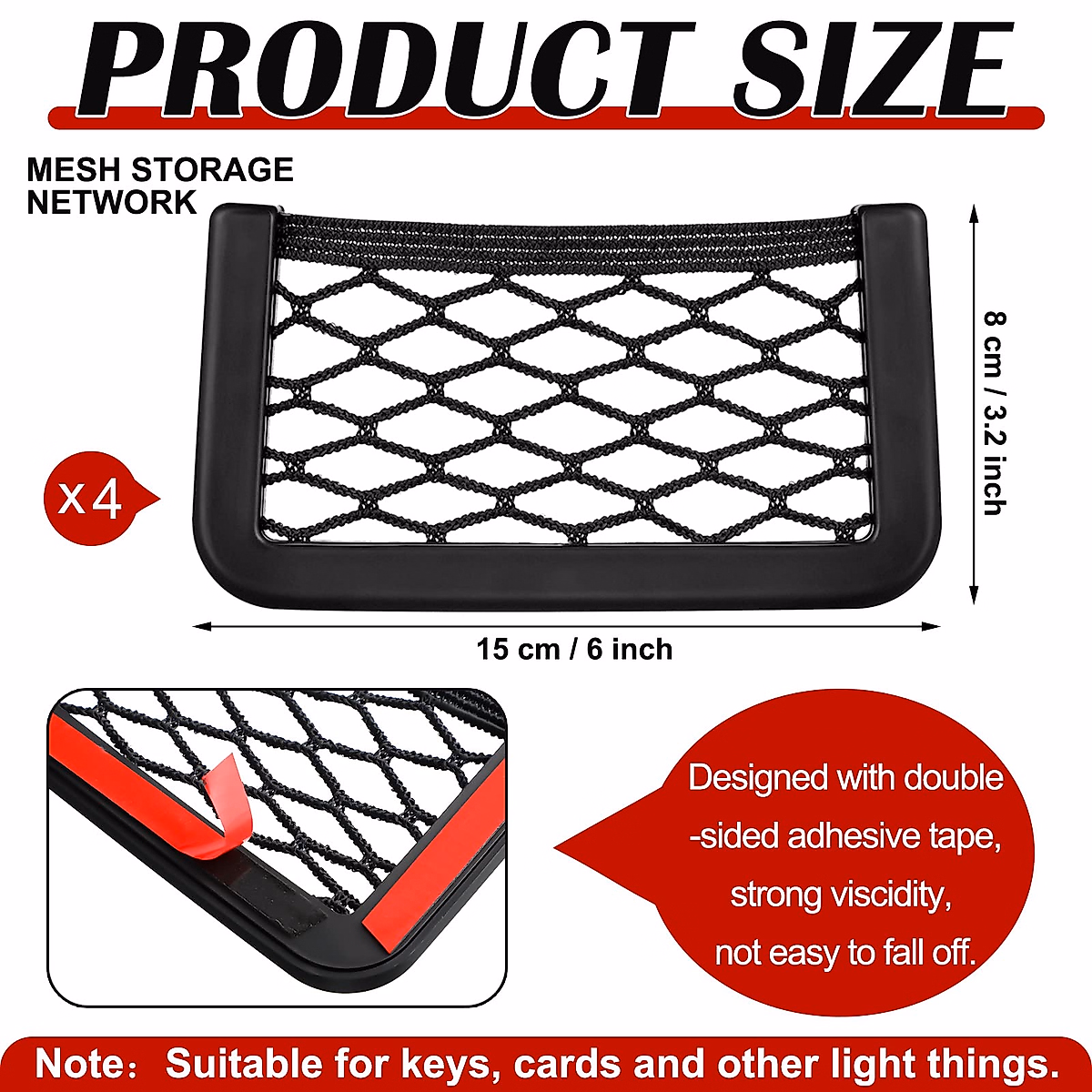 Hicarer 4 Pieces Car Storage Pocket Mesh Net Pocket Storage Back Net Mesh Car Organizer Universal String Bag Seat Side for Purse Phone Holder Organizer (6 x 3.2 Inch)
