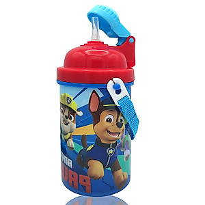Zak Designs Paw Patrol One Touch Button Water Bottles with Reusable Built in Straw, Carrying Strap - Safe Approved BPA Free, Easy to Clean, for Kids Girls Boys, Goodies, Home, Travel
