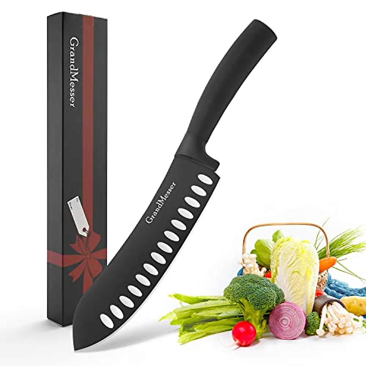 GrandMesser Butcher Breaking Knife, 7 inch Bullnose Knife, Black Titanium Nitride Coated, High Carbon German Stainless Steel Meat Knife, Ergonomic Non-slip Handle, Gift Box, Knife Sharpener