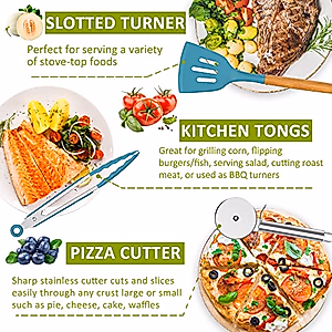 Kitchen Utensil Set Silicone Cooking Utensils -Fungun 35 pcs Kitchen Utensils Tools Wooden Handle Spoons Spatulas Set Cookware Turner Tongs Whisk Kitchen Gadgets with Holder