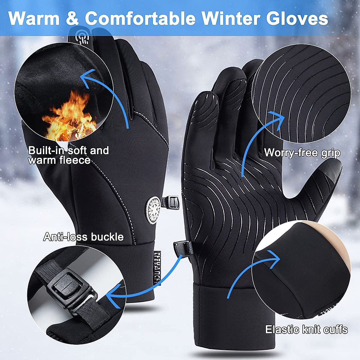 Winter Thermal Gloves for Men Women, Windproof Touch Screen Gloves, Lightweight Warm Gloves, Anti-Slip Gloves for Work for Cycling Driving Running Hiking Sports Gloves(L)