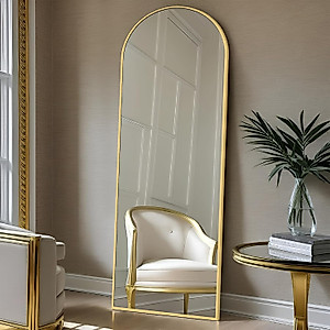 NUTTUTO 64"×21" Arched Full Length Mirror, Floor Mirrors with Aluminum Alloy Frame, Wall-Mounted Full Length Body Mirror Free-Standing or Leaning Against Wall for Bedroom Living Room, Gold