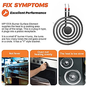 660532 MP15YA Electric Range Burner Element 6 inch 1500W 4 Turns surface element replacement for Whirlpool Kenmore ranges replacement burners wfc310s0ak, rf110axsq3, kf330add1,ffef3011lwd,etc.