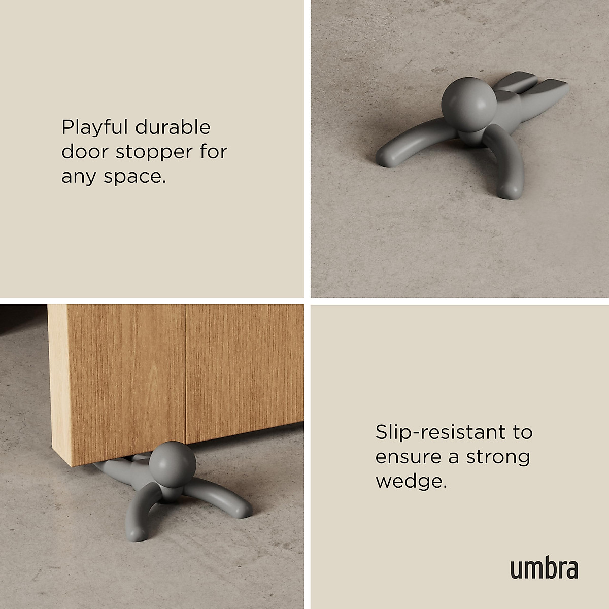 Umbra Buddy Door Stop, Heavy-Duty and Flexible, Soft-Touch Finish, Protects Your Floors, Single, (Charcoal, 1 Pack)