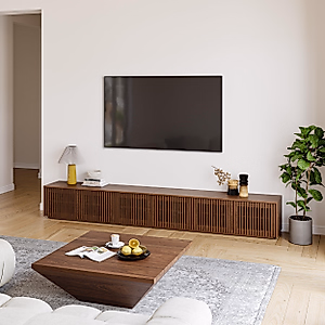 POVISON Modern Coffee Tables for Living Room, Square Coffee Table with Storage, Wood Coffee Table with Drawers, 39.4" Walnut Trapezoidal Living Room Tables for Home Office, Fully Assembled