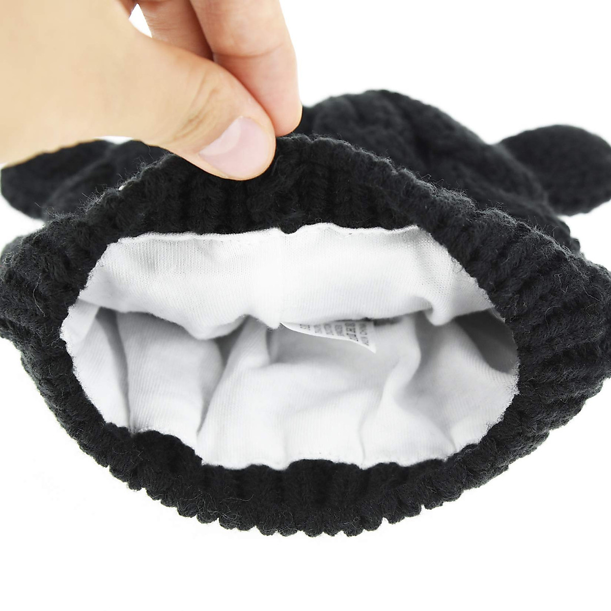 2 Set Newborn Winter Beanie Hats Gloves Kit for Baby Girls Boys Infant Toddler Warm Knitted Hats Glove Autumn Spring 3-6 Months (Black & Gray)