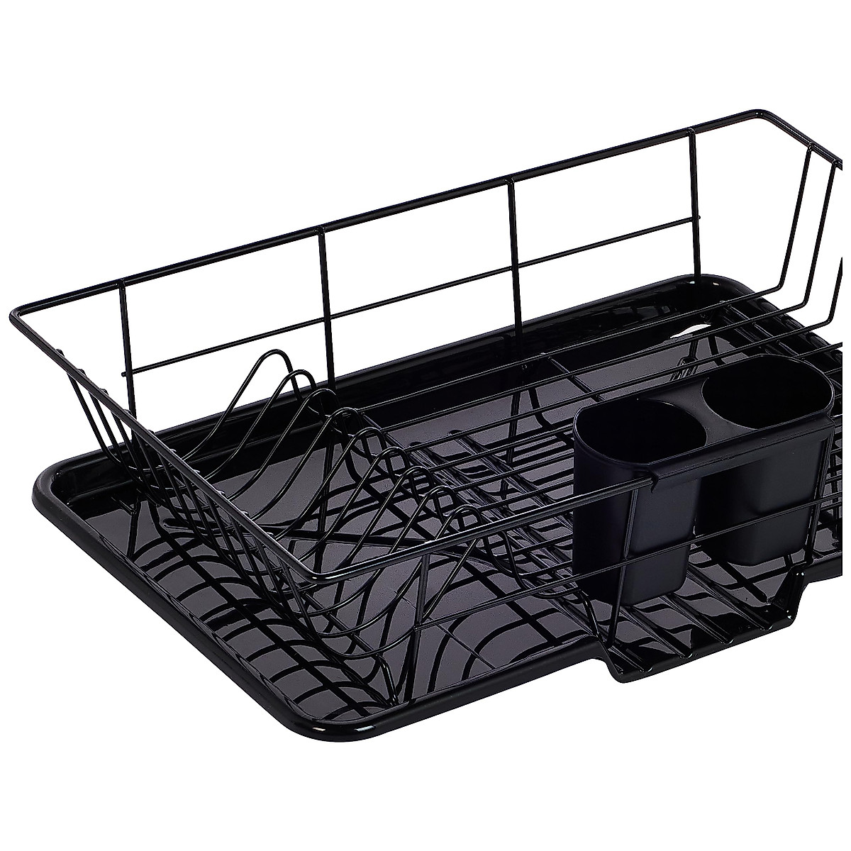 Sweet Home Collection Dish Drainer Drain Board and Utensil Holder Simple Easy to Use, 17" x 12" x 5", Black