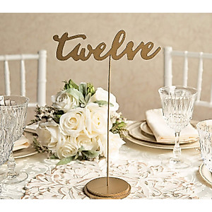 Fun Express Wood Cursive Table Numbers (Gold Set of 1-24) Wooden Calligraphy style for Wedding and Party Events