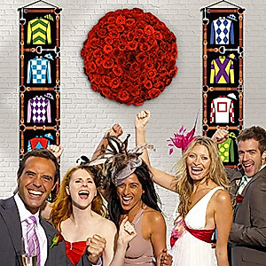 Pudodo Kentucky Derby Porch Banner Run for The Roses Jockey Attire Party Front Door Sign Wall Hanging Banner Decoration