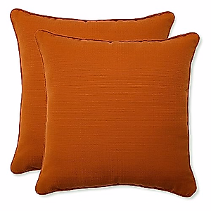 Pillow Perfect Monti Chino Solid Indoor/Outdoor Throw Pillow Plush Fill, Weather and Fade Resistant, Throw - 18.5" x 18.5", Orange, 2 Count