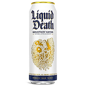 Liquid Death, Still Mountain Water, Real Mountain Source, Natural Minerals & Electrolytes, 8-Pack (King Size 19.2oz Cans)