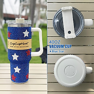 Cupcupmore 40oz Blue Star Bling Rhinestone Stainless Steel Sippy Tumbler Glitter Vacuum Insulated Water Bottle with Straw & Lid &Handle,Thermos for Hot & Cold Drinks,Car Cup Holder,Coffee