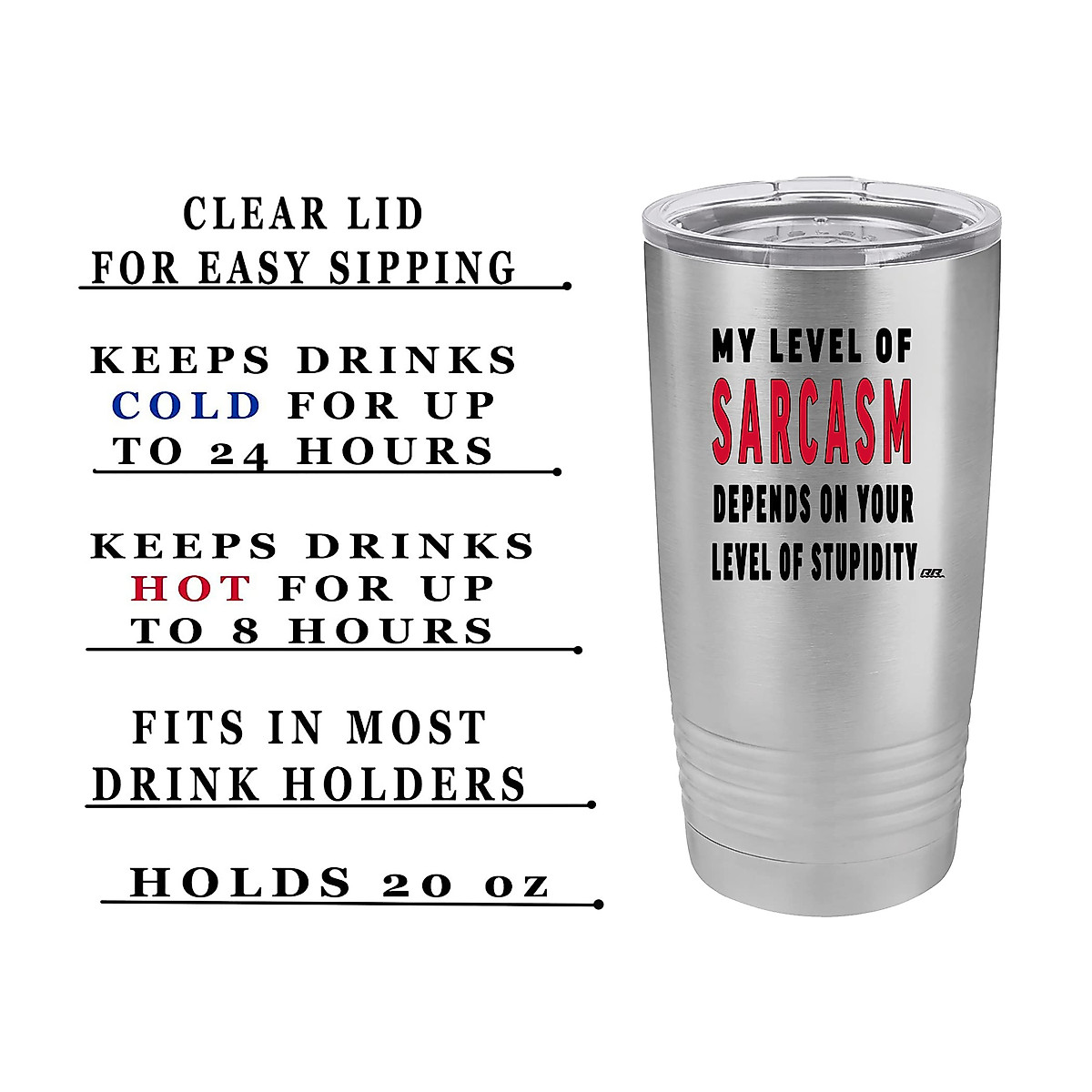 Rogue River Tactical Funny Sarcastic Office Work 20 Oz. Travel Tumbler Mug Cup w/Lid Vacuum Insulated Hot or Cold Level of Sarcasm (Silver)
