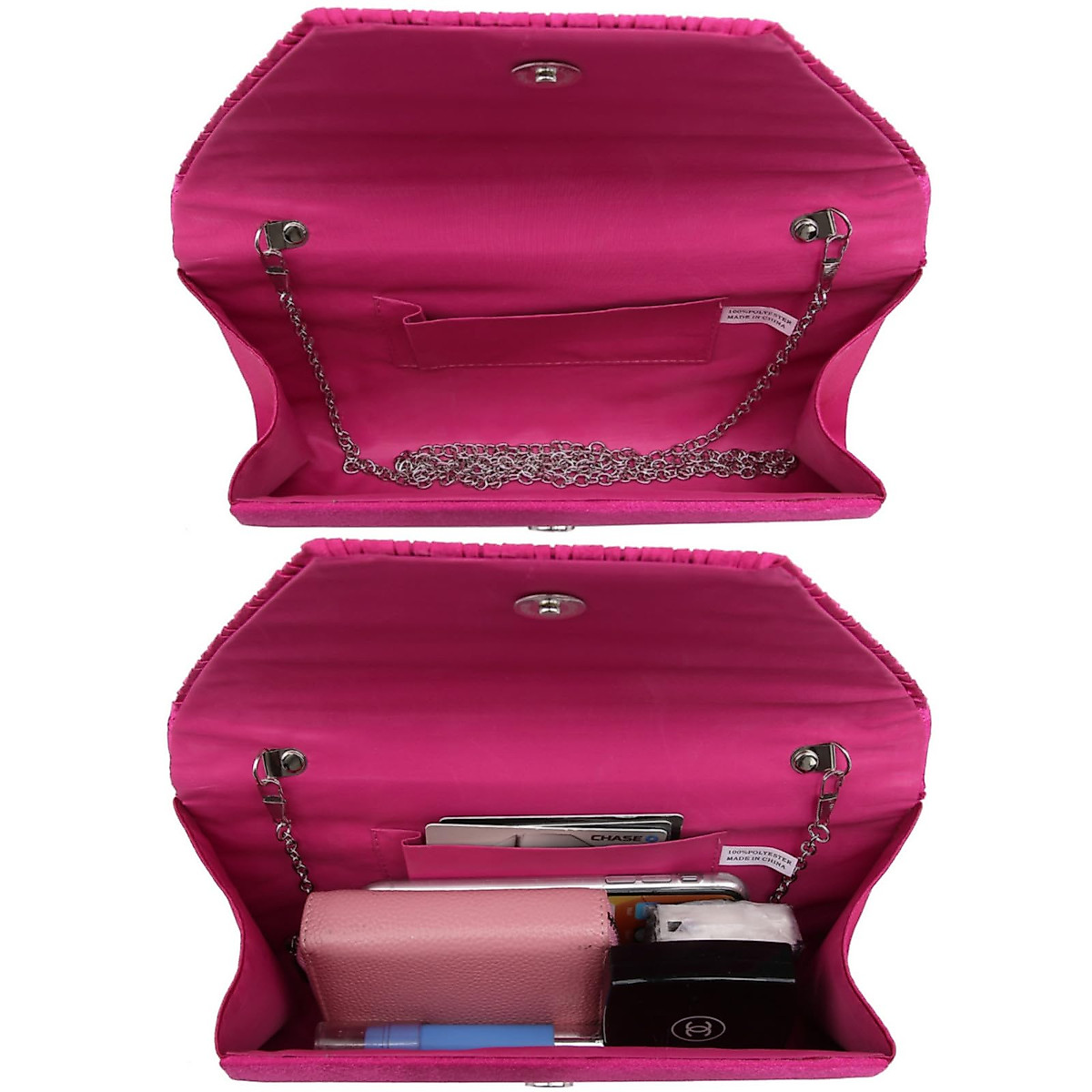 Dasein Women Evening Bags Wedding Purses Handbags Party Clutches Cocktail Prom Clutch with Glitter Rhinestones (Hot Pink)