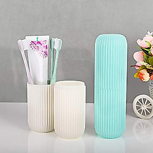 Toothbrush Travel Case Portable Travel Toothbrush Holder 2 Pack Plastic Toothbrush Storage Container Organizer for Travel Home Business School (White + Green)