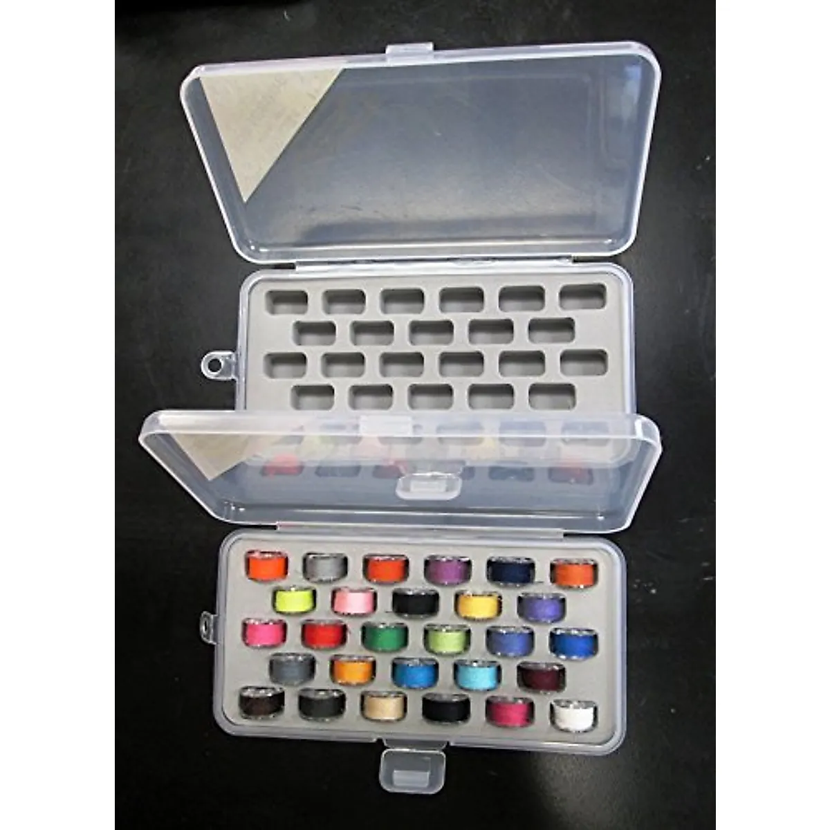 Tidy Craft – Bobbin Box Organizers Set of Two - Case with Snap Tight Lid for Your Sewing and Quilting Needs - Includes 28 Threaded Bobbins in 1 Box and Empty Box Holds 28