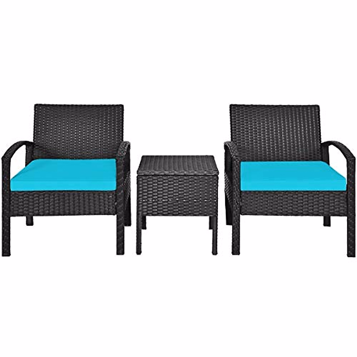 3 PCS Outdoor Conversation Set Patio Rattan Furniture Set 2 Single Sofa 1 Coffee Table With Hidden Storage Compartment Turquoise Soft Cushions Perfect For Garden Backyard Deck Balcony Poolside Use