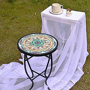 Elevon 14 Inch Round Side Ceramic Tile Top Indoor and Outdoor Accent Table, Pineapple