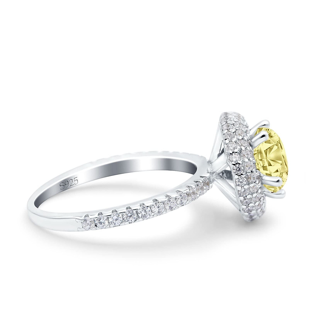 Blue Apple Co. Simulated Yellow CZ Size-8 Halo Art Deco Wedding Engagement Bridal Ring Round CZ 925 Sterling Silver