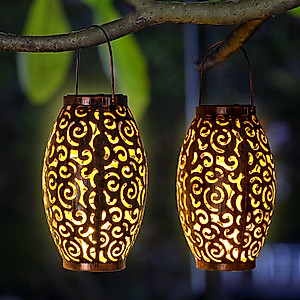 WENMER Solar Lantern Solar Hanging Lanterns Waterproof Outdoor Garden Solar Lanterns Outdoor Solar Powered Lantern Retro Metal for Patio Pathway Walkway Yard Christmas