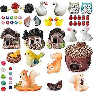 54 Miniature Fairy Garden Decorations, Including Miniature Fairy Garden Houses, Animals, Miniature Statues, Micro Landscape Decoration Kits, DIY Doll House Decoration Kits, Flower Pot Decorations