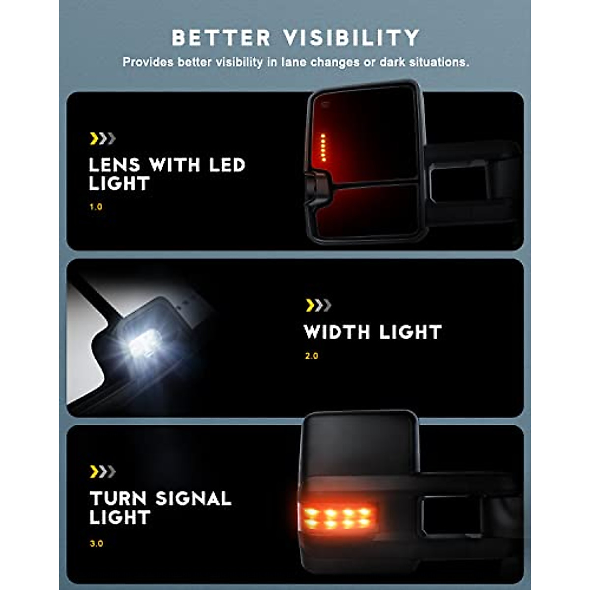 OCPTY A Pair of Towing Mirrors Replacement Fit For 2007-13 for Chevy Avalanche 1500 Suburban 1500 2500 Tahoe for GMC Yukon Pickup Tow Mirrors Power Adjusted Heated LED Turn Signal Black