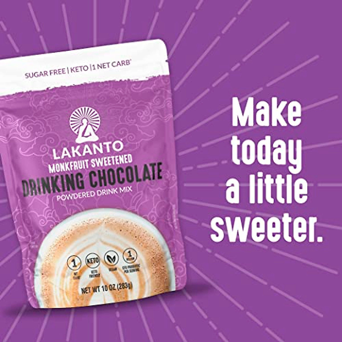 Lakanto Sugar Free Drinking Chocolate - Cold or Hot Cocoa Powder Mix, Shelf Stable Probiotics, Monk Fruit Sweetener, Keto Diet Friendly, Vegan, Dutch Cocoa, Gourmet Taste (Original - 10 oz)