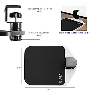 VIVO Clamp-on Mouse Pad Holder Platform, Adjustable Under Desk 360° Rotating Tray Rest Extension Attachment, up to 2 inch Desktops, White, MOUNT-MS01AW