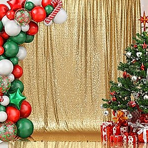 Juya Delight 6ft x 8ft New Gold Sequin Backdrop Curtain for Party Wedding Photography