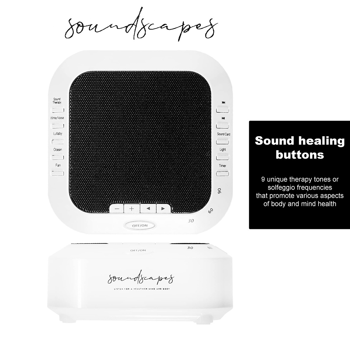 SoundScapes Portable Sound Machine with Solfeggio Tones! White Noise Machine for Sleeping Baby, Kids or Adults. 9 Tones, Night Light, Ocean Soundscape, Fan Noise and Lullaby Sleep Machine