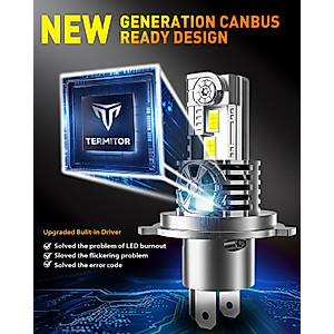 Termitor H4/9003/HB2 LED Bulbs Hi/Low Beam, 30000LM 800% Super Brighter, 1:1 Halogen Size, 6500K Cool White, 60000Hrs Long Service Life with Cooling Fan, Plug and Play, Pack of 2