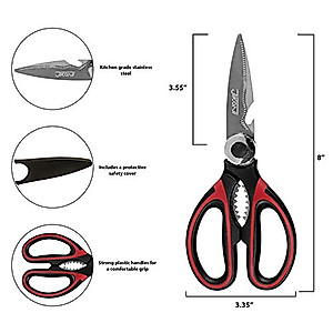 Jikoni twin-pack multipurpose kitchen scissors - heavy-duty kitchen shears, stainless steel dishwasher safe, meat, poultry, chicken, and general use, and suitable for both left and right handed people