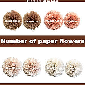 Tissue Pom Poms Wedding Party Decorations – 20 Pieces Dusty Pink Brown Pastel Cream Ivory Paper Flowers Kit for Engagement Bridal Baby Shower Bachelorette Hanging Decor (Rose Gold)