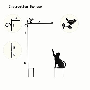 Garden Flag Holder Stand Halloween Decoration Metal Garden Flag Pole Yard Flag Stand with Anti-Wind Clip Decorated with Bird and Cat