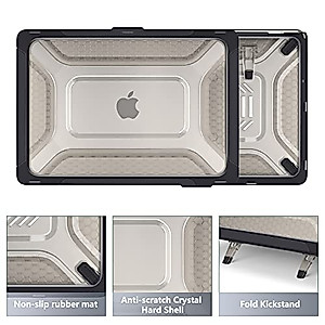 Batianda Protective Case for MacBook Pro 13 inch M2 Chip 2022 2021 2020 Release A2338 M1 A2289 A2251 Model,Heavy Duty Honeycomb Hard Shell with TPU Bumper and Fold Kickstand & Keyboard Cover, Black