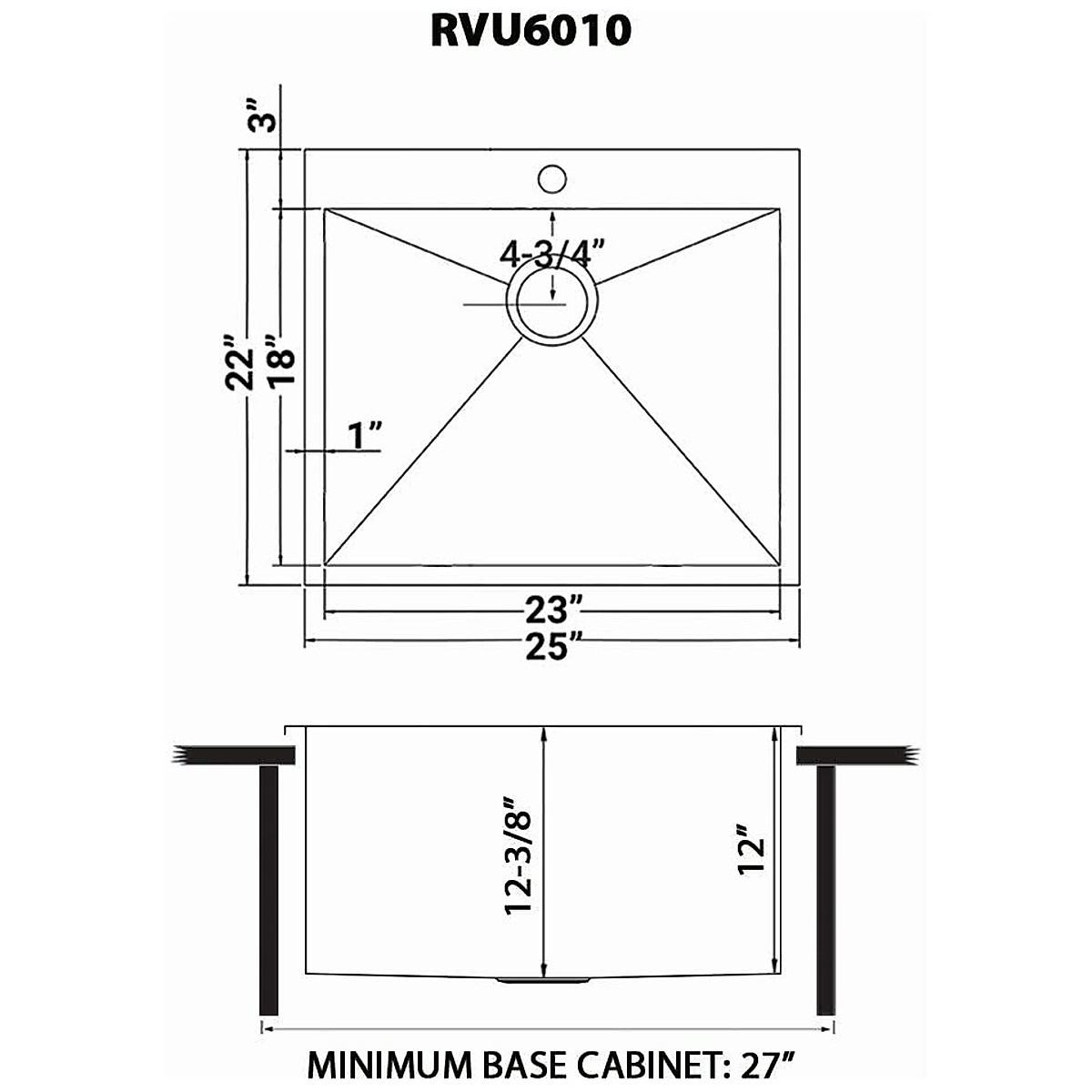 Ruvati Drop-in Topmount Laundry Utility Sink 25 x 22 x 12 inch Deep 16 Gauge Stainless Steel - RVU6010