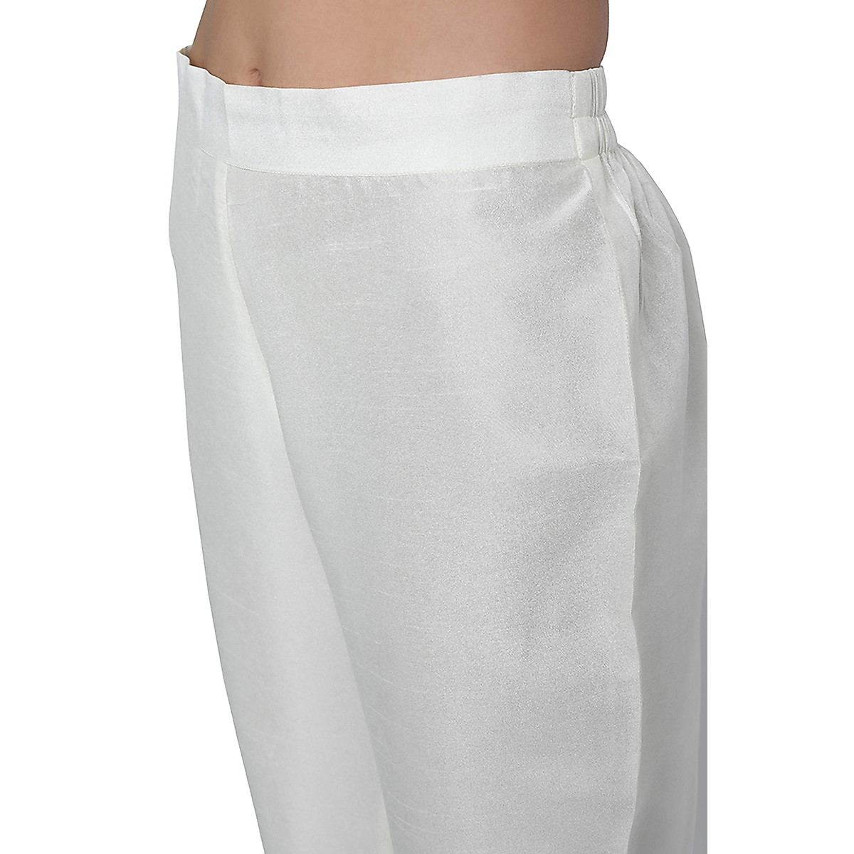 Janasya Indian Women's Off-White Poly Silk Kurta With Pant And Dupatta(SET268-KR-NP-XL)