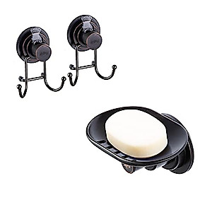 JiePai Vacuum Suction Cup Hooks Bath Towel Holder Wall Towel Rack，Suction Soap Dish ，Oil Rubbed Bronze