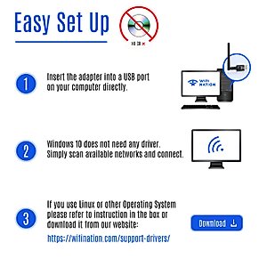 WiFi Nation® 802.11ac AC600 Fast USB WiFi Adapter, Wireless dongle with 2dBi dipole SMA Antenna, chipset: Realtek RTL8811AU, Dual Band 2.4GHz or 5GHz, Windows, MacOS and Linux Supported