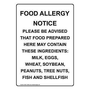 ComplianceSigns.com Vertical Food Allergy Notice Please Be Advised Label Decal, 5x3.5 in. 4-Pack Vinyl for Safe Food Handling