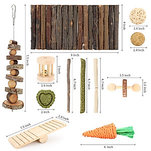 YIXUND Hamster Cage Accessories, 12 Different Chew Toys for Guinea Pig, Chinchillas, Gerbils, Mice, Rats, Mouse, Rabbit, Bunny Hideout Seesaw, Natural Molar Tools