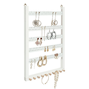 Wall Mounted Earring Organizer, Earring Holder Organizer Wall,Solid Wood Earring Hanging Jewelry Organizer and Storage, Wooden Necklace Holder, Earring Display for Studs, Dangling, Bracelet and Rings