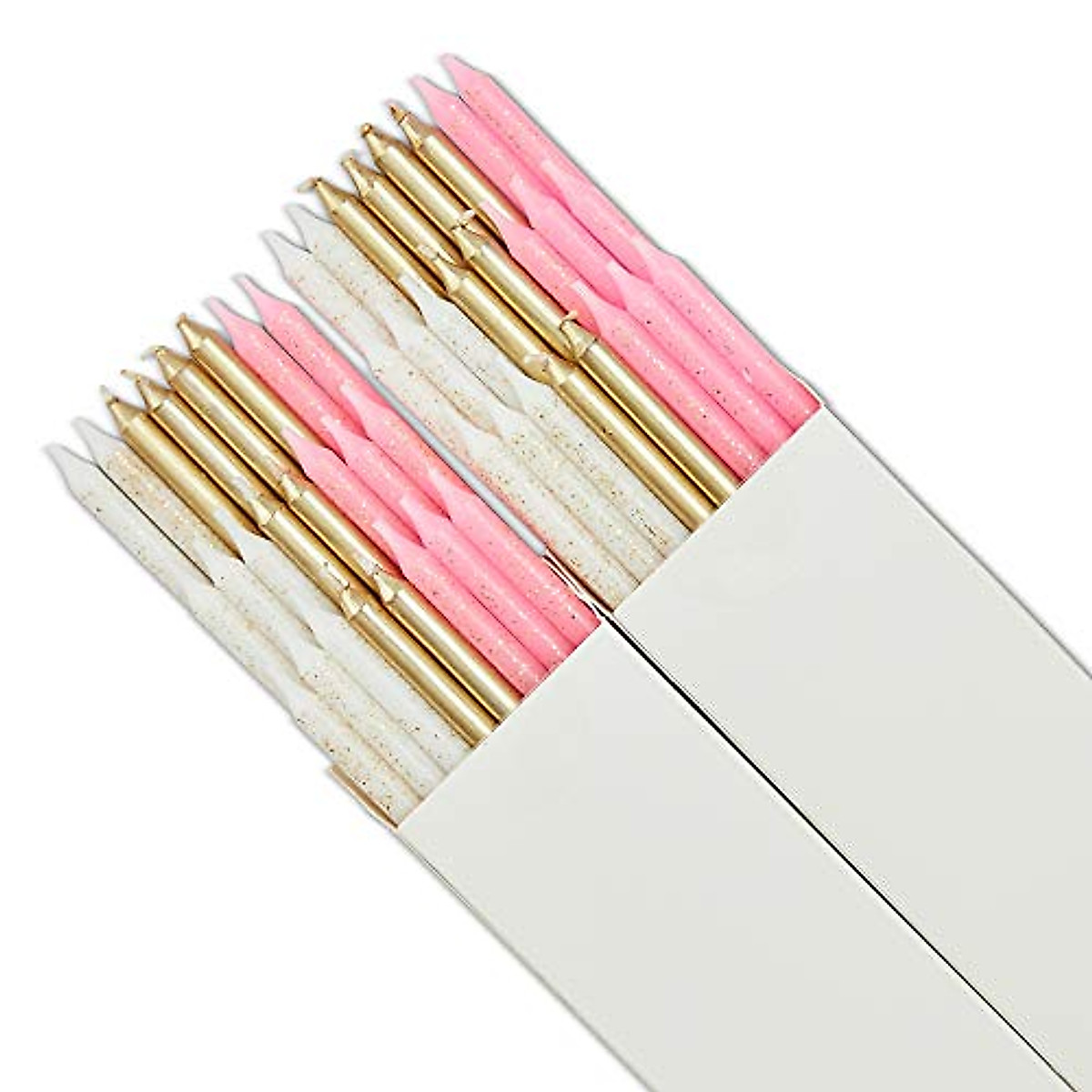 Metallic Glitter Long Thin Birthday Cake Candles in Holders (5 in, 48 Pack)