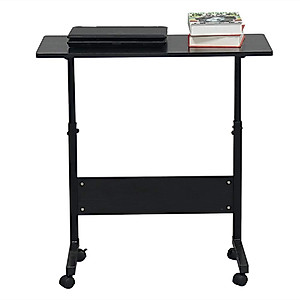 Adjustable Height Mobile Computer Desk Rolling Computer Desk, Height Adjustable Mobile Laptop Stand Desk Rolling Cart, Mobile Small Standing Desk Portable Rolling Laptop Desk Overbed Bedside Desk