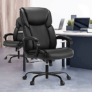 JHK Home Office Chair Ergonomic Executive Desk with 360°Swivel Wheels, PU Leather Computer with Lumbar Support, Height Adjustable with Armrest, Black