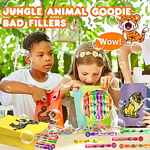 24PCS Jungle Safari DIY Bubble Wands Party Favors 96PCS Stickers for Goodie Bag Fillers Pinata Stuffers Mini Bubble Bulk Zoo Birthday Party Supplies Toys Gifts Class Prizes Toddlers Boys Girls