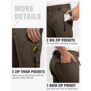 TBMPOY Men's Lightweight Hiking Pants with Belt 5 Zip Pockets Waterproof Quick-Dry Travel Fishing Work Outdoor Pants Thin Brown M