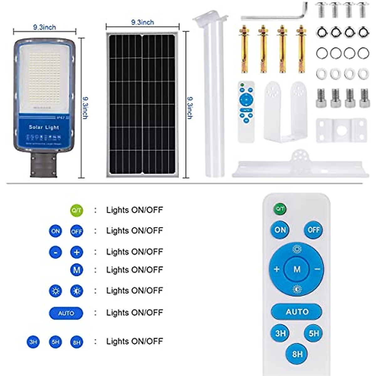 BLHKBAIKB Solar Street Light Outdoor,30000 Lumens Dusk to Dawn Solar LED Street Light with Remote Control 6500K Daylight White,IP67 Waterproof for Yard,Garden,Parking Lot