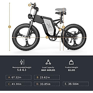 X20 Electric Bicycle, 20" 2000W Electric Bike for Adults, 48V 25AH Removable Battery, Up to 30 MPH, Snow Beach Mountain E-Bike with Dual Hydraulic Shock Absorber& Pedal Assist